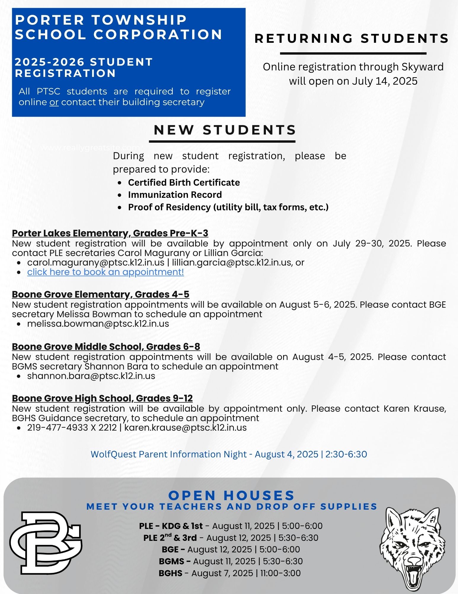 2025-2026 Student Registration Information – Porter Township School ...